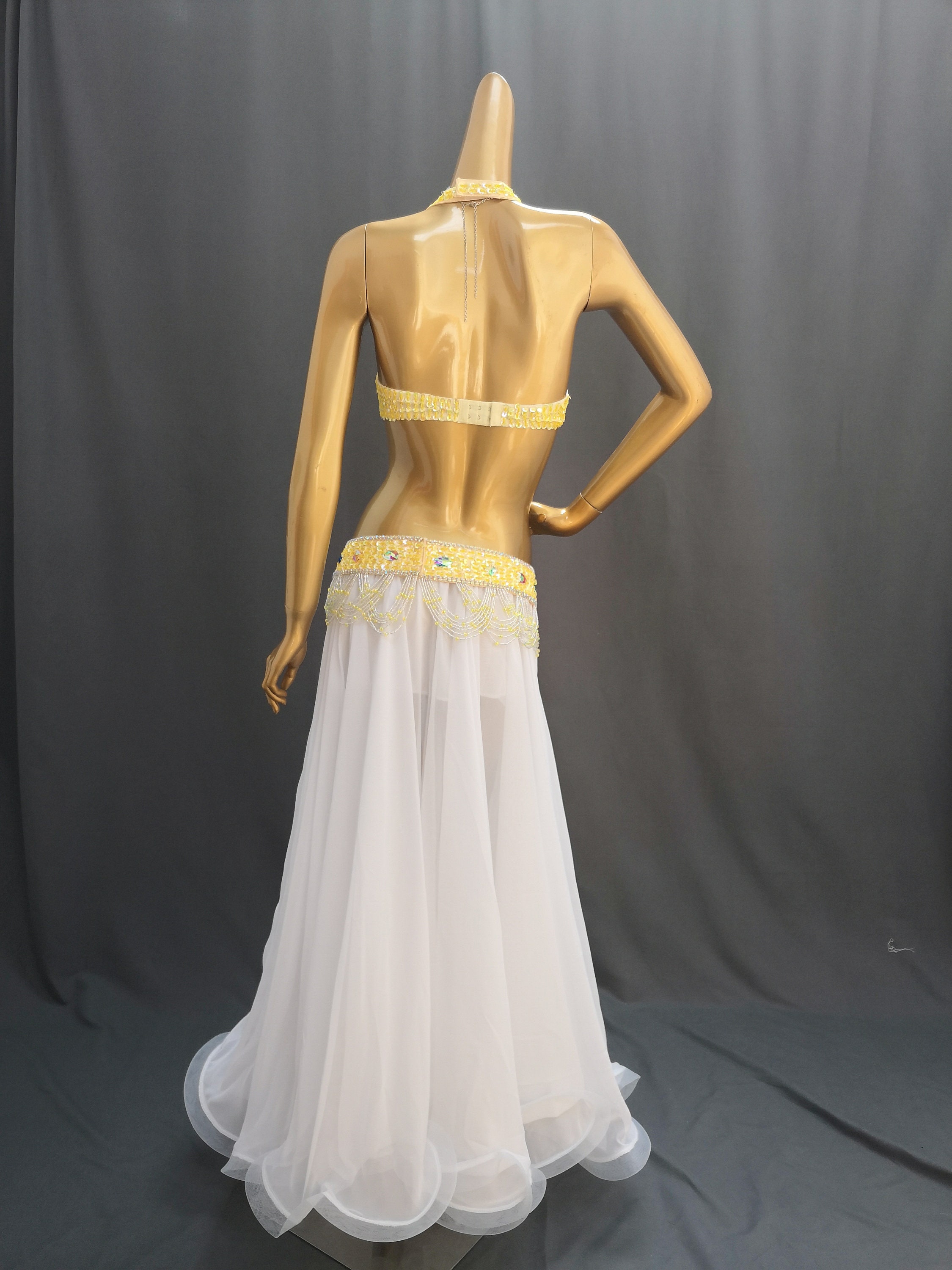 Hand Made Beaded Belly Dance Samba Costume Yellow Multicolour Bra+ Belt ...
