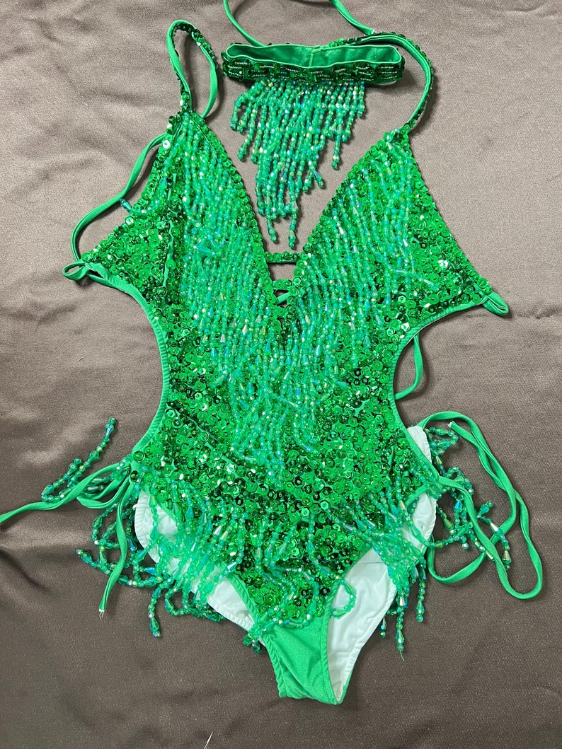 Sexy Women Beads Bodysuit Sequin Swimsuit Leotard Dancer Costume Stage ...