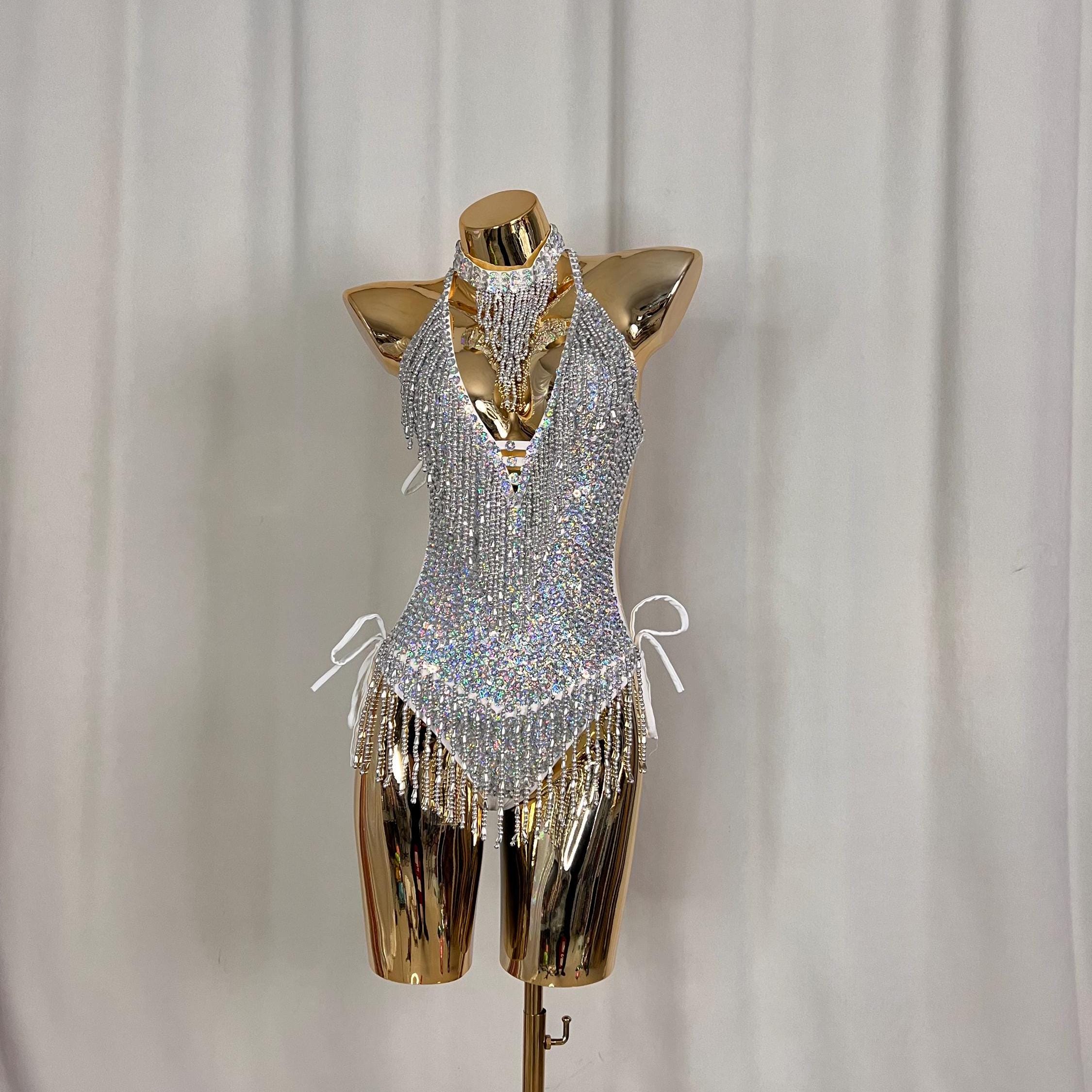 Sexy Women Beads Bodysuit Sequin Swimsuit Leotard Dancer Costume Stage ...