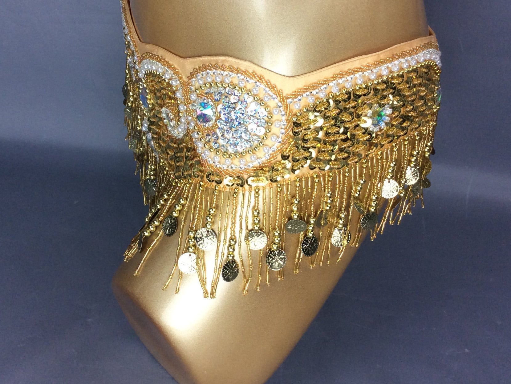 Hand Beaded Belly Dance Samba Costume Bra Belt GOLD COLOR - Etsy