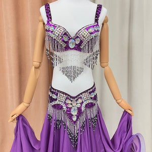 FREE SHIPPING Hand Beaded Belly Dance Samba Costume Purple Color Bra+ ...