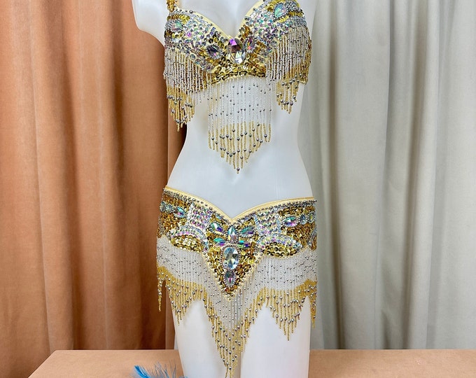 FREE SHIPPING Hand Beaded Belly Dance Samba Costume Bra Belt 2pcs ...