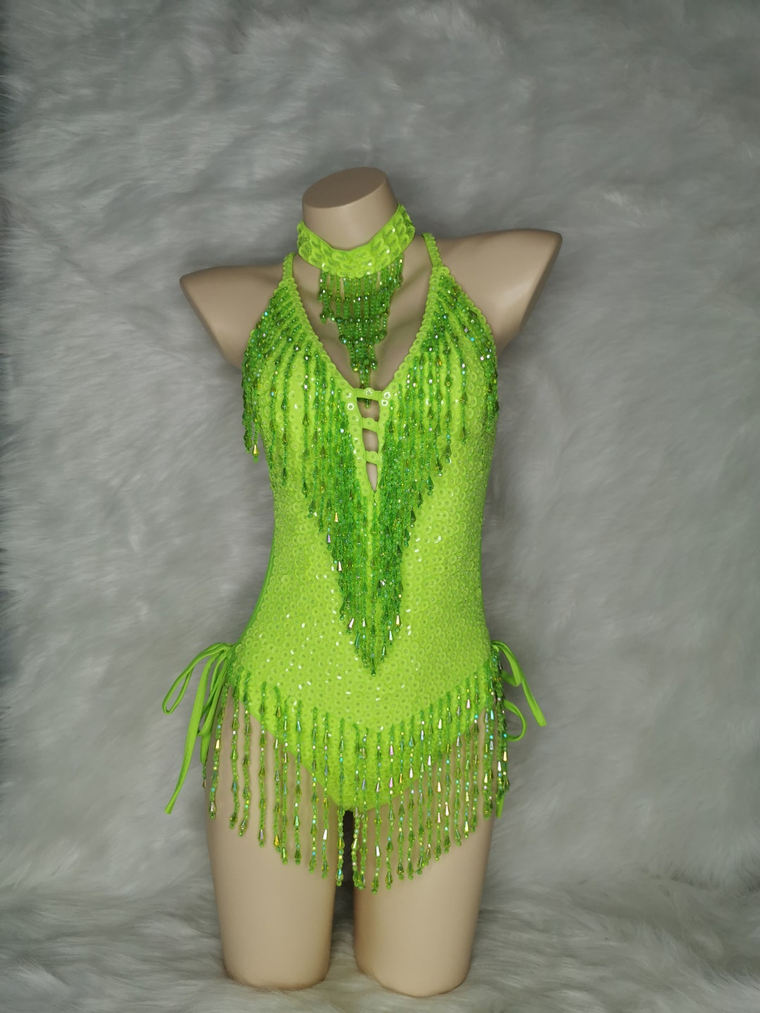 Sexy Women Beads Bodysuit Sequin Swimsuit Lrave Costumes Dancer One