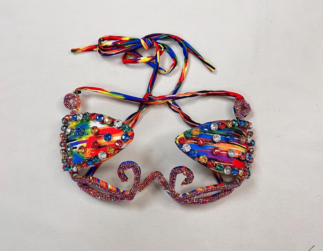 New Style Samba Handmade Wire Bra Rainbow Fabric With Stones for EDC ...