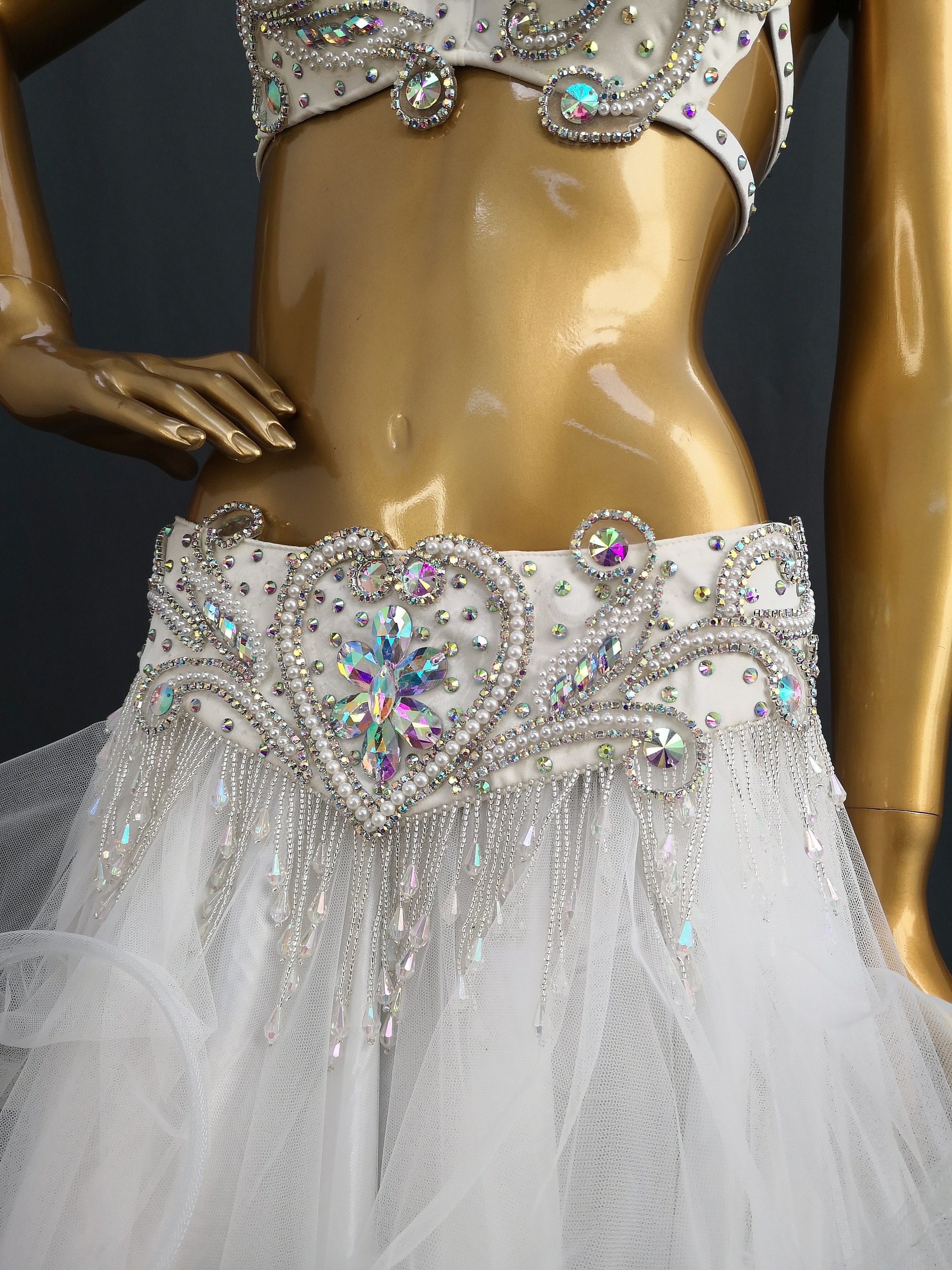 Hand Made Beaded Belly Dance Samba Costume Silver Color Bra Etsy
