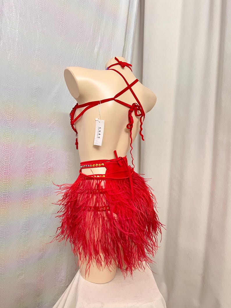New Style Handmade Wire Stones Bra With Bottom,ostrich Hair Mini Skirt ...