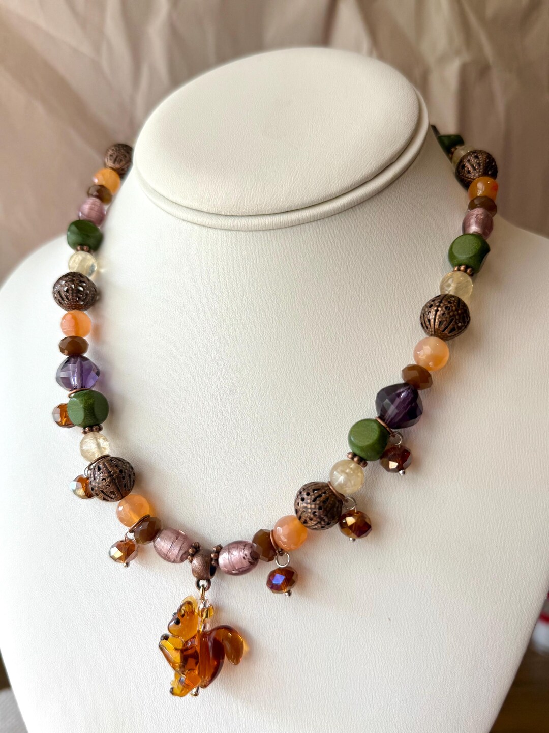 Beaded Squirrel Necklace, Autumn Colors, Eclectic Jewelry - Etsy