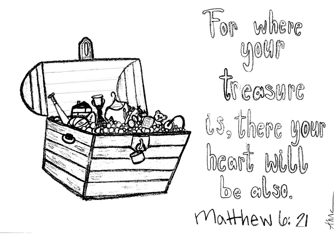Hand drawn scripture art coloring page Matthew 6:21 Where | Etsy