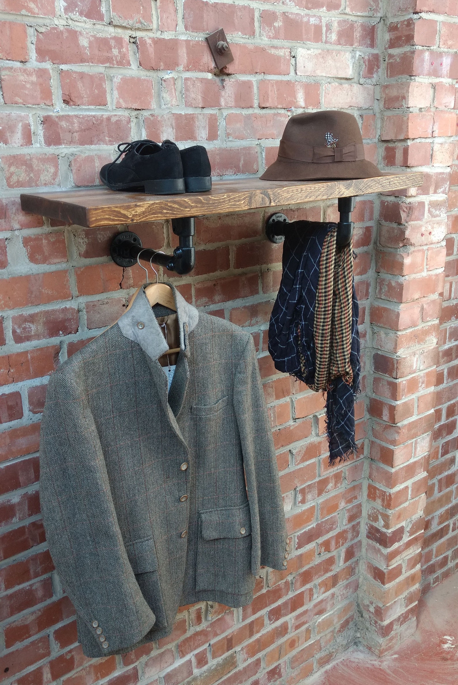 Reclaimed Scaffold Shelf With Gas Pipe Brackets - Custom Length and ...