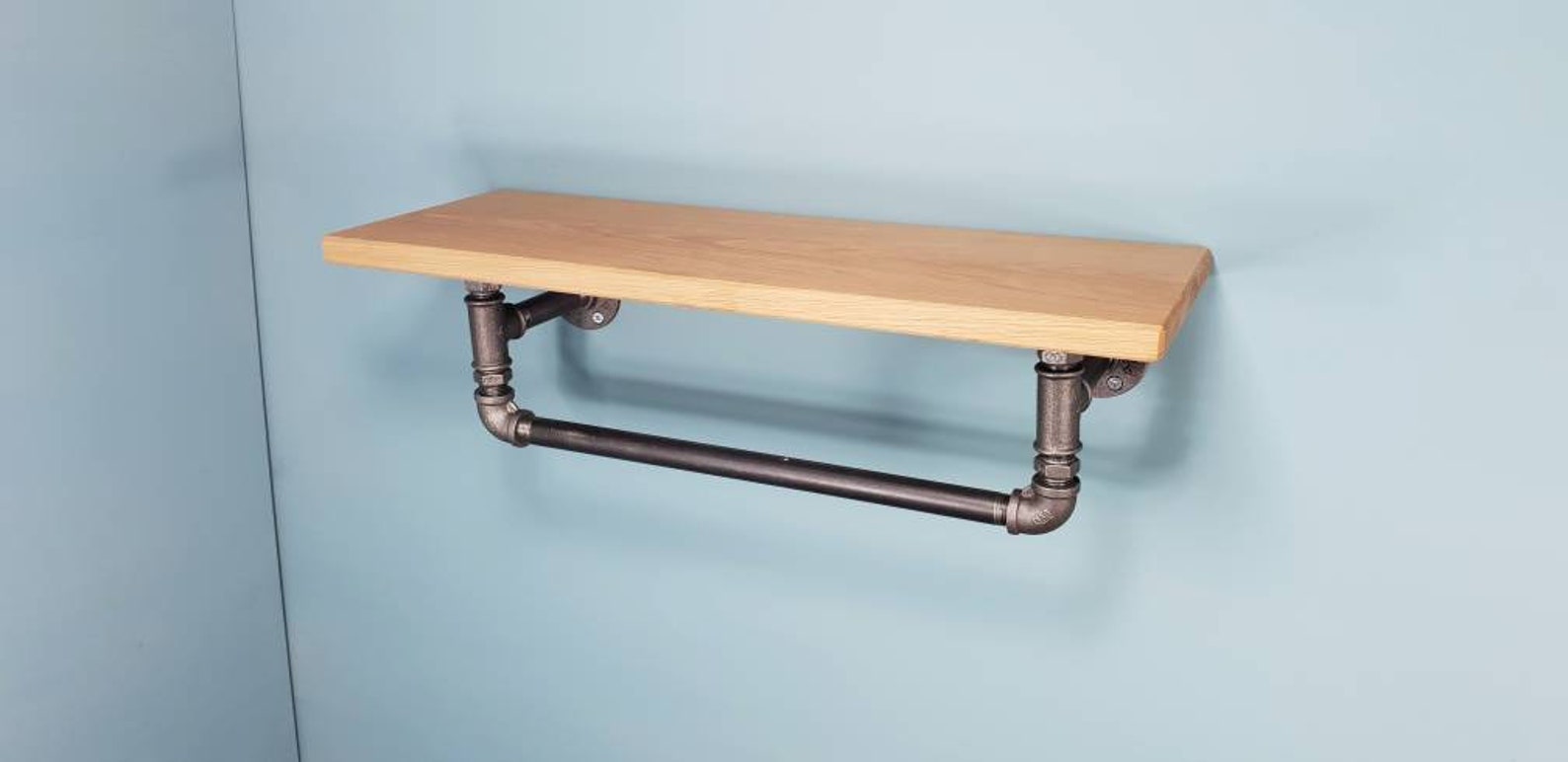 Solid Oak Gas Pipe Shelf With Rail / Choose Length and Depth - Etsy UK