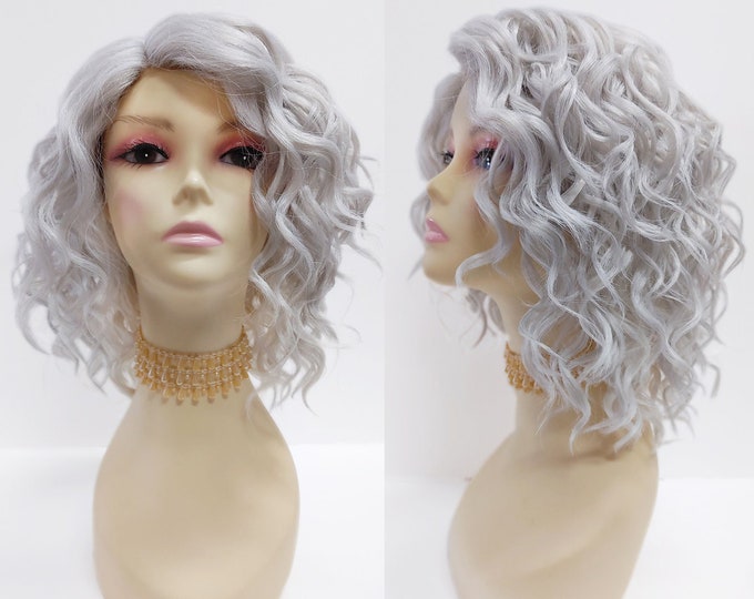 12 Inch Lace Front Light Gray With Platinum Gray Ends Short Wavy Lob ...