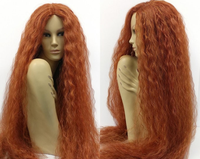 SUPER LONG 40 Inch Copper Red and Bright Auburn Curly Kinky Middle Lace ...