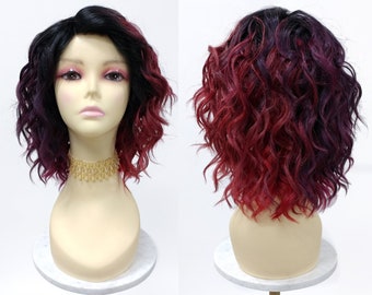 12 Inch Lace Front Grey With Dark Roots Short Wavy Lob Wig With Side ...