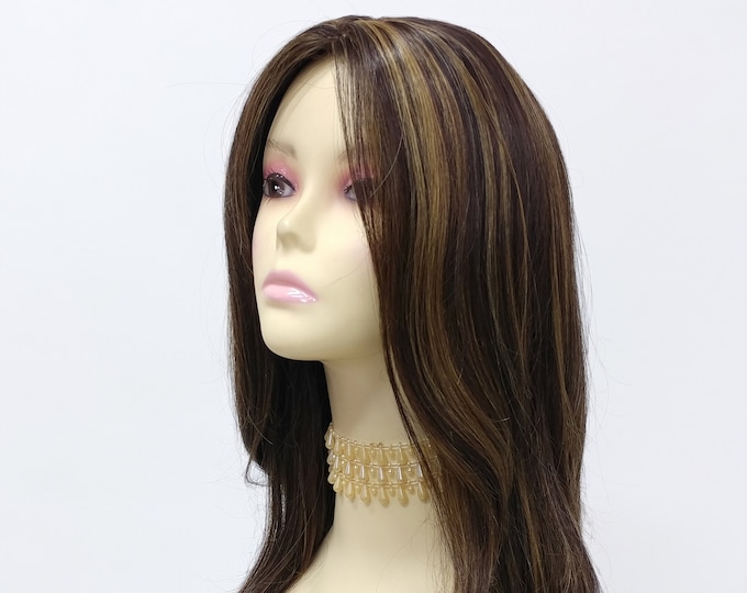 22 Inch Long Straight Body Wave Dark Brown With Copper Highlights Heat ...