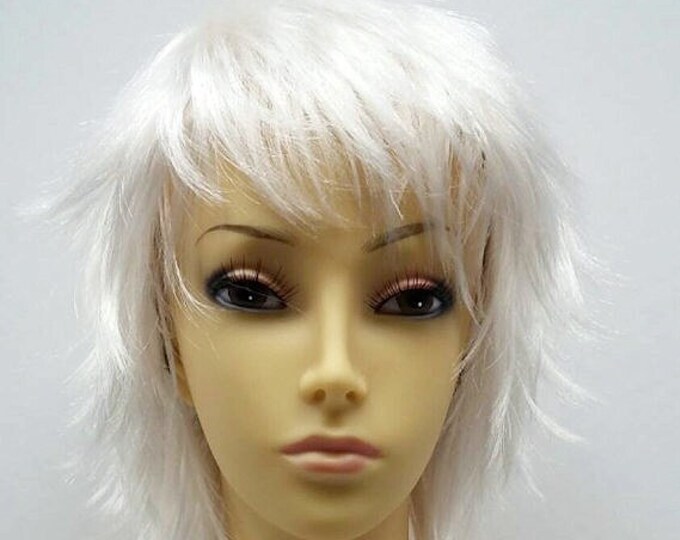 Short Layered Wind Blown Shag Style White Cosplay Wig 11-62-blsh-white ...