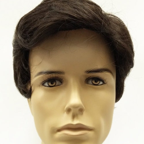 Men's Medium Brown Brushed Back Style Wig. Short Synthetic - Etsy
