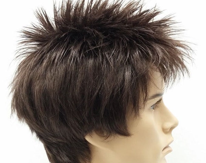 Brown Short Spiky Style Unisex Wig. Synthetic Costume Fashion Wig. [54 ...