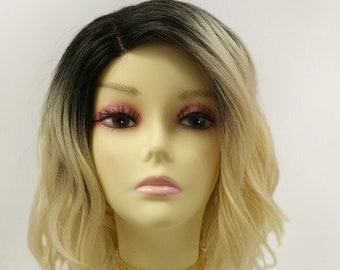 12 Inch Lace Front Grey With Dark Roots Short Wavy Lob Wig With Side ...