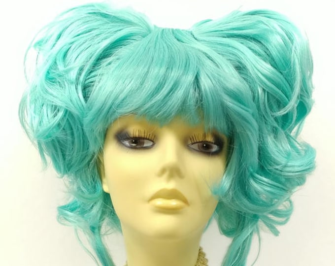 Petite Light Blue Short Double Pouf Poof Wig. Anime Cosplay - Etsy
