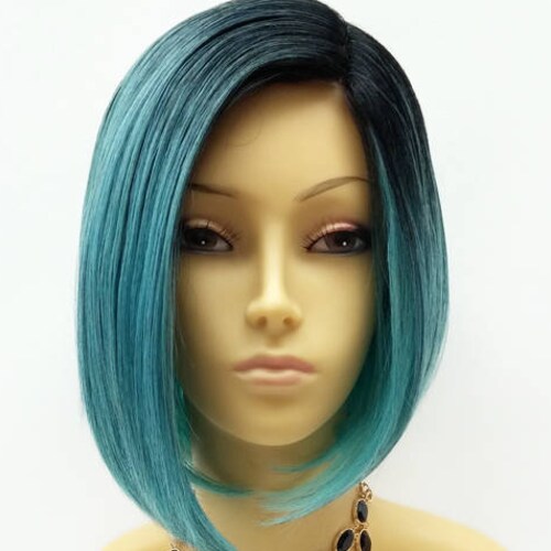 Short Light Blue With Dark Roots Lace Front Heat Resistant - Etsy