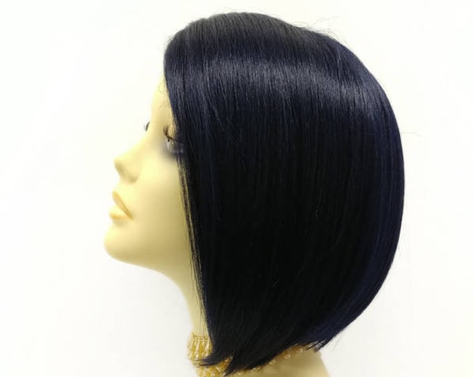 Short 9 Inch Midnight Blue Heat Resistant Lace Part Wig. Side Part Bob ...