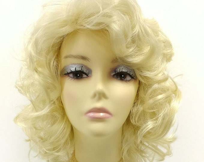 Light Blonde Curly Layered Wig With Bangs. Big Loose Curls Synthetic ...
