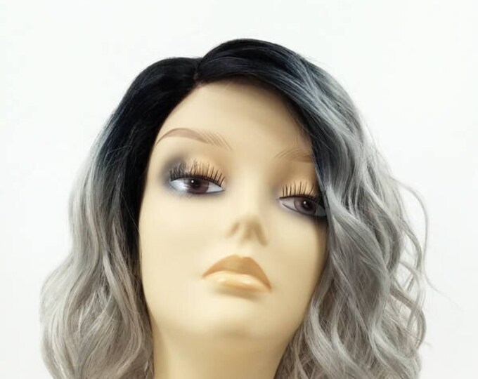 12 Inch Lace Front Grey With Dark Roots Short Wavy Lob Wig With Side ...