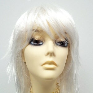 12 Inch White Straight Layered Shag Wig With Bangs. Anime Cosplay Wig ...