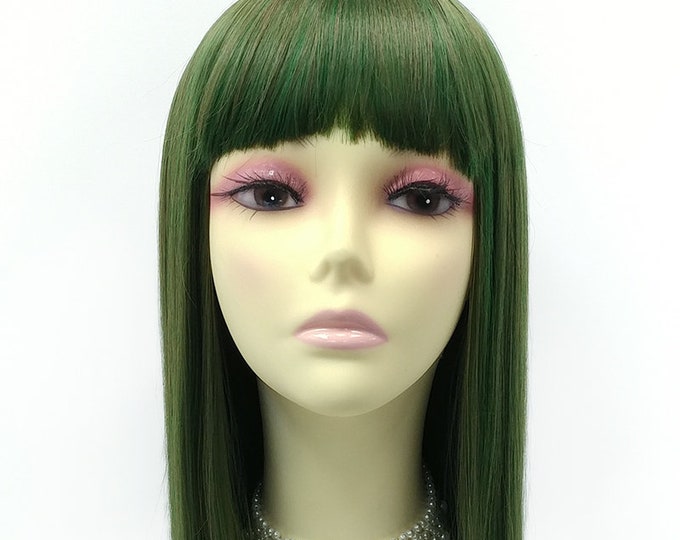 14 Inch Straight Army Green Heat Resistant Wig With Bangs [108-506i ...