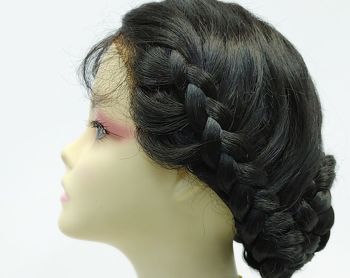 Off Black Lace Front Braided Chignon Bun Wig. Center Part Heat ...