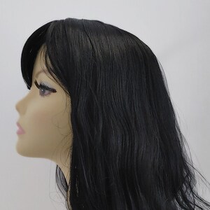 22 Inch Long Wavy Black Middle Skin Part Heat Resistant Wig With Bangs ...