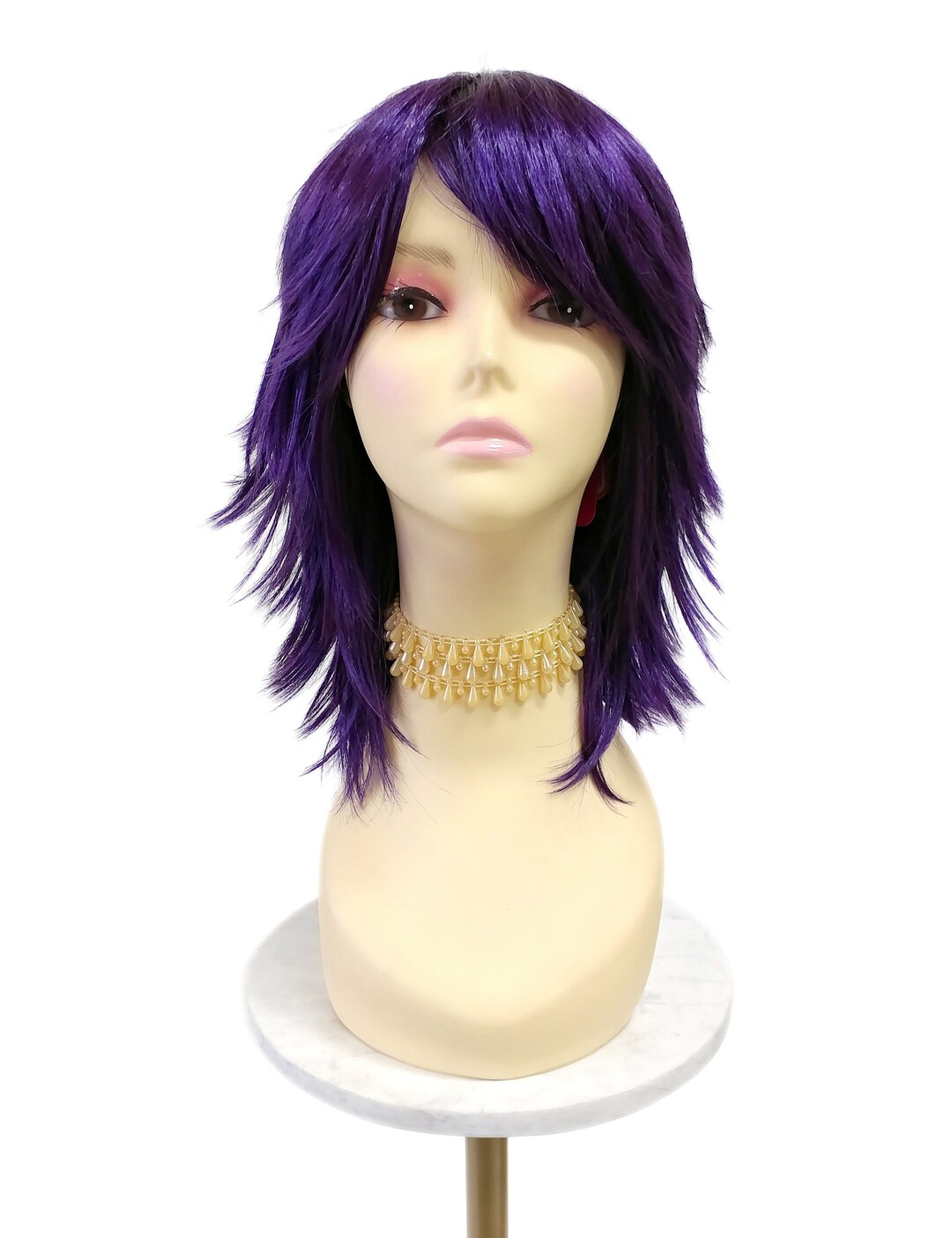 12 Inch Purple Shag Style Straight and Layered With Bangs Anime Costume ...