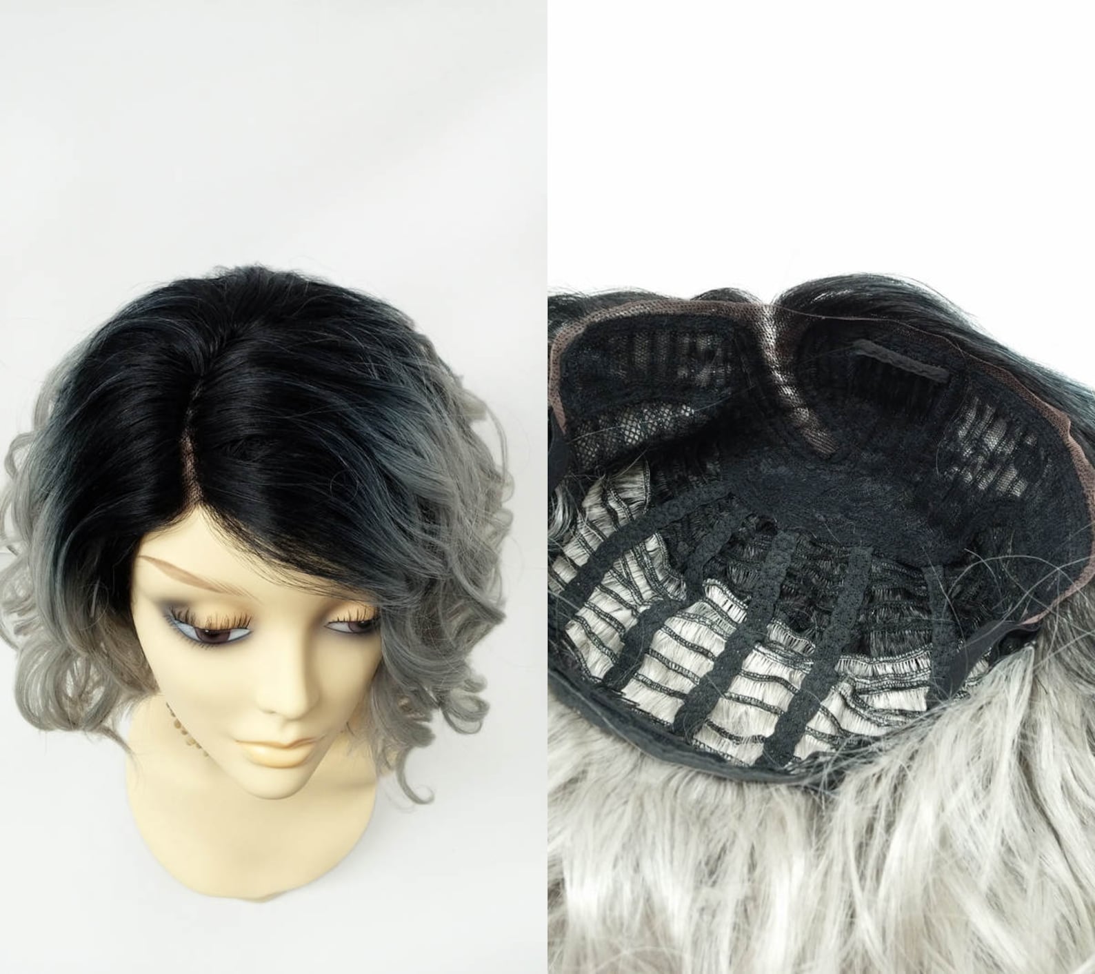 12 Inch Lace Front Grey With Dark Roots Short Wavy Lob Wig - Etsy