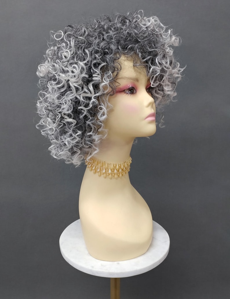Black Gray Salt and Pepper Wig Curly Tight Curls Layered Bob Heat ...