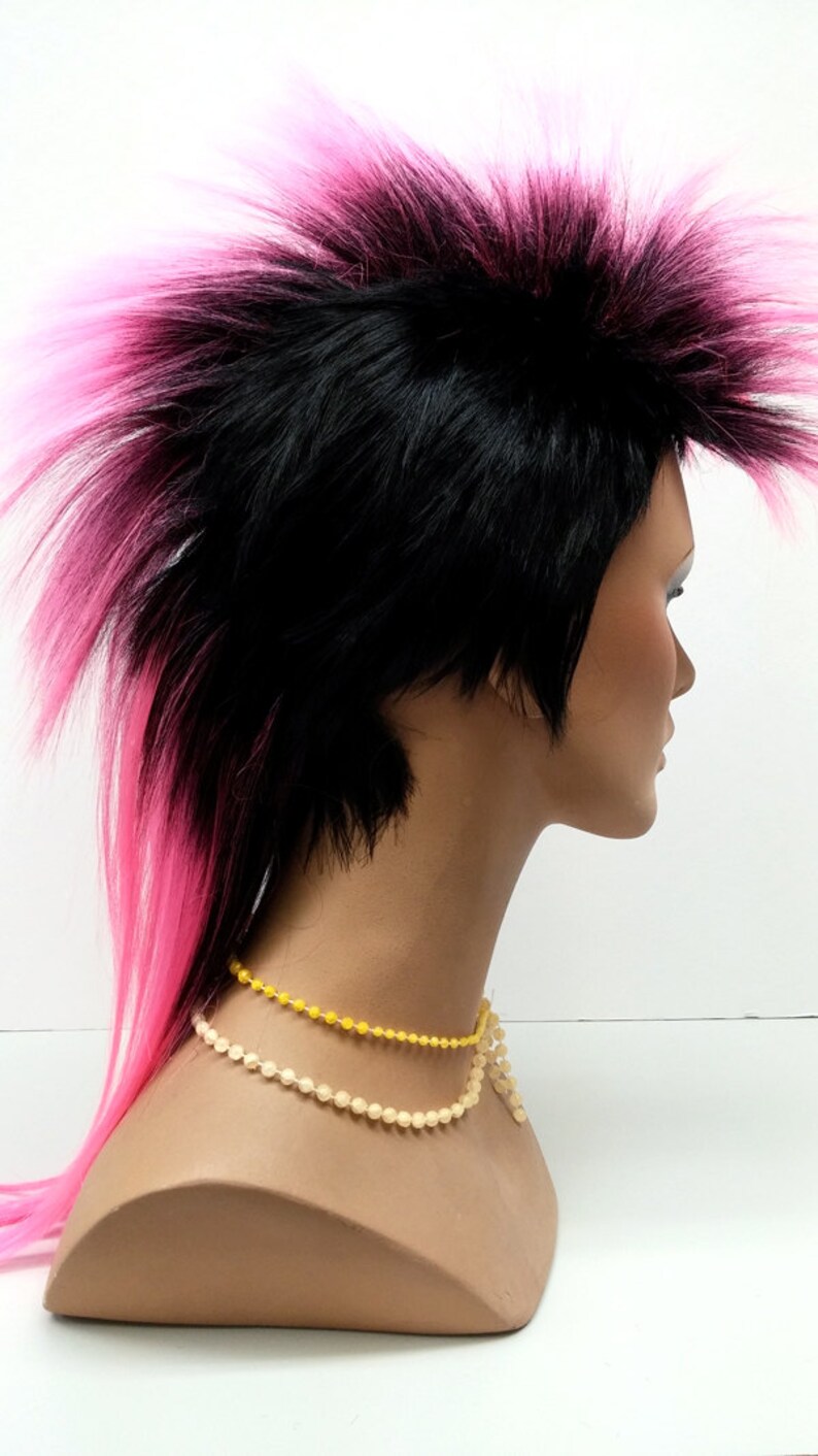 Black and Pink Mohawk Wig. Men's Punk Rock Wig. Costume | Etsy