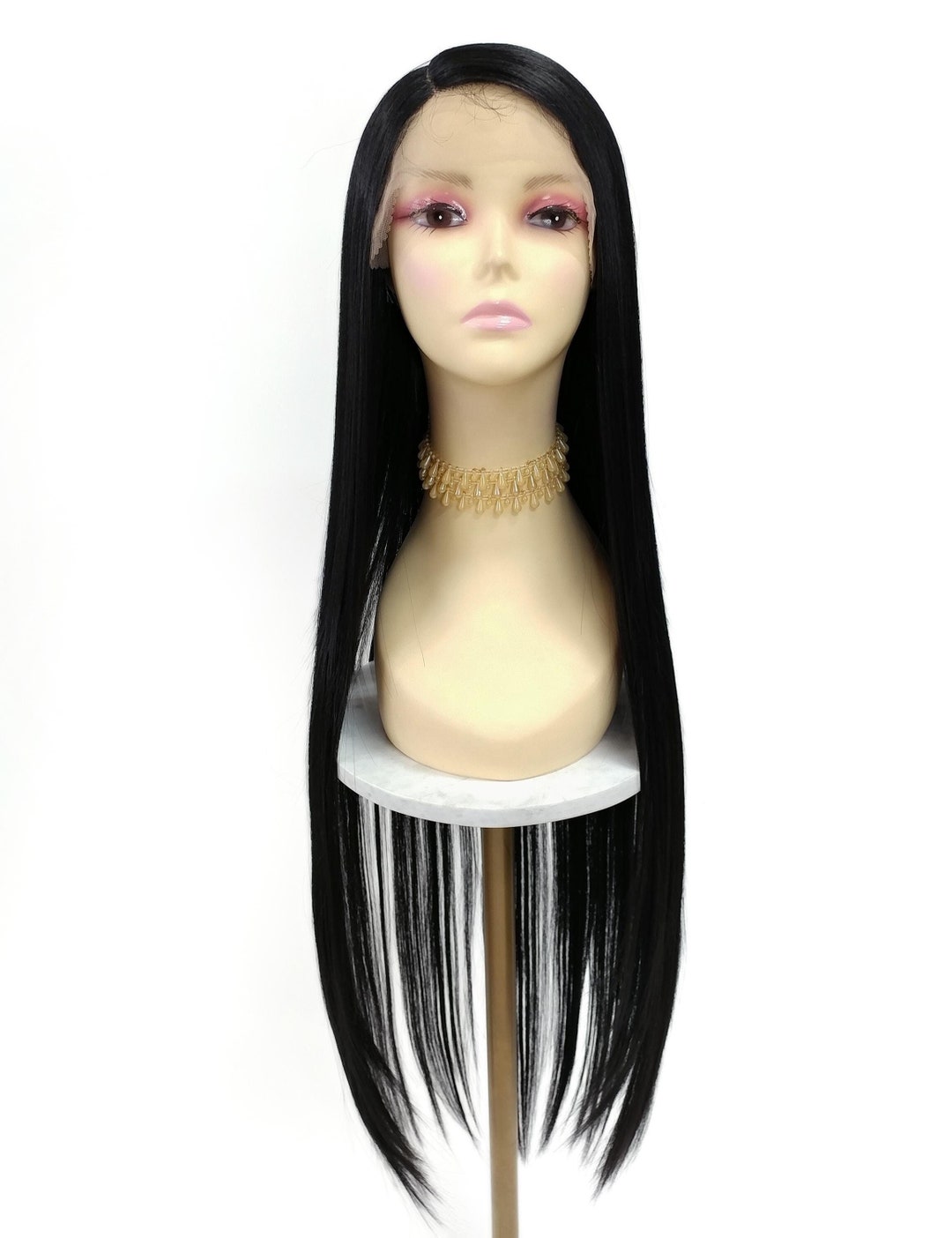 40 Inch HD Lace Front Side Part Long off Black Straight Heat Resistant ...