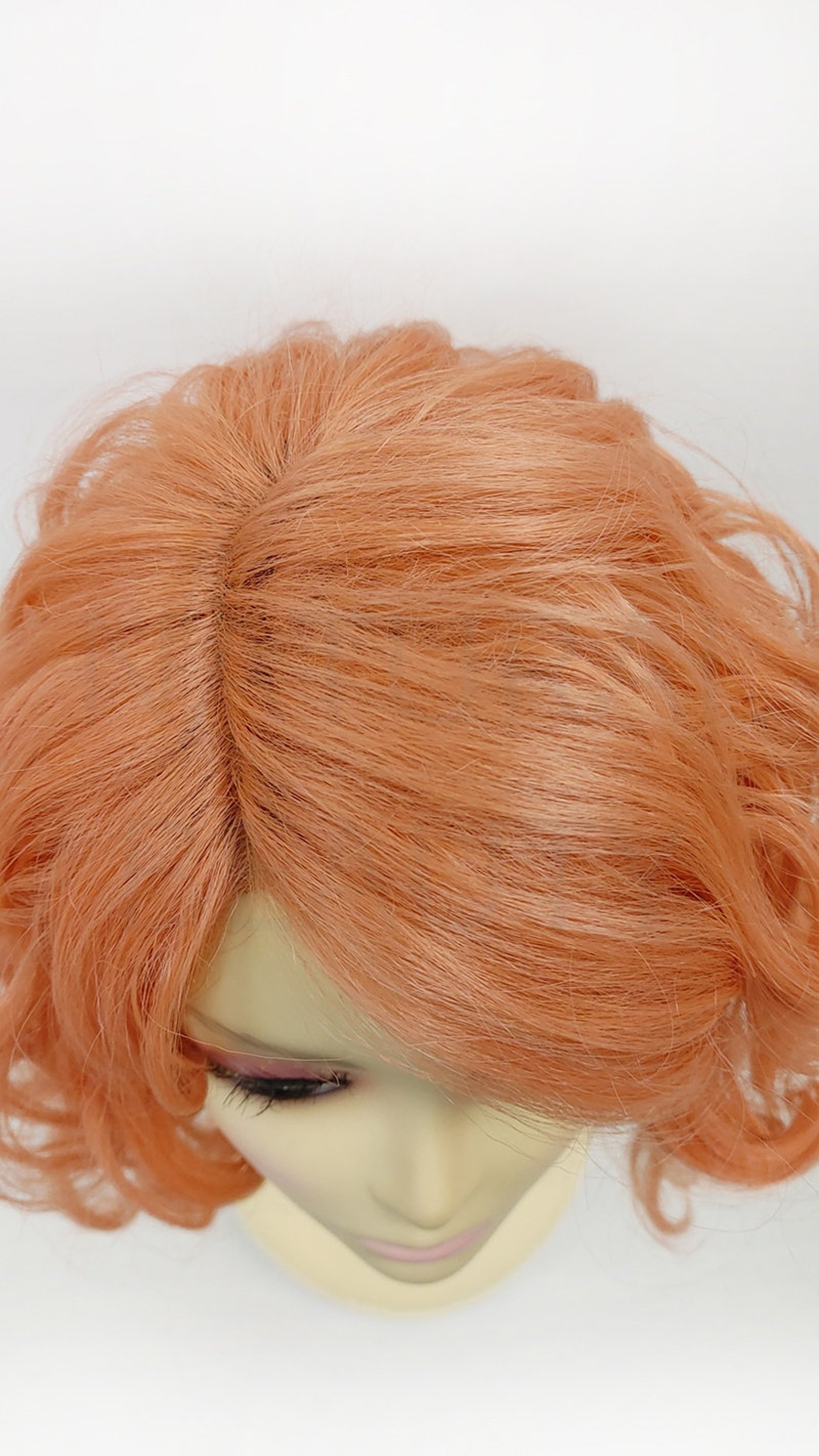 12 Inch Lace Front Peach Short Wavy Lob Heat Resistant Wig | Etsy