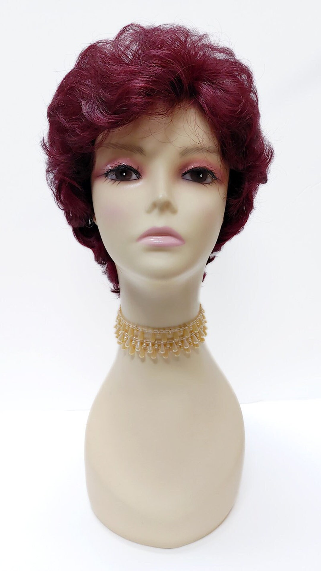 100% Human Hair Short Wavy Tapered Dark Burgundy Wig 118-555-wendy-99j ...