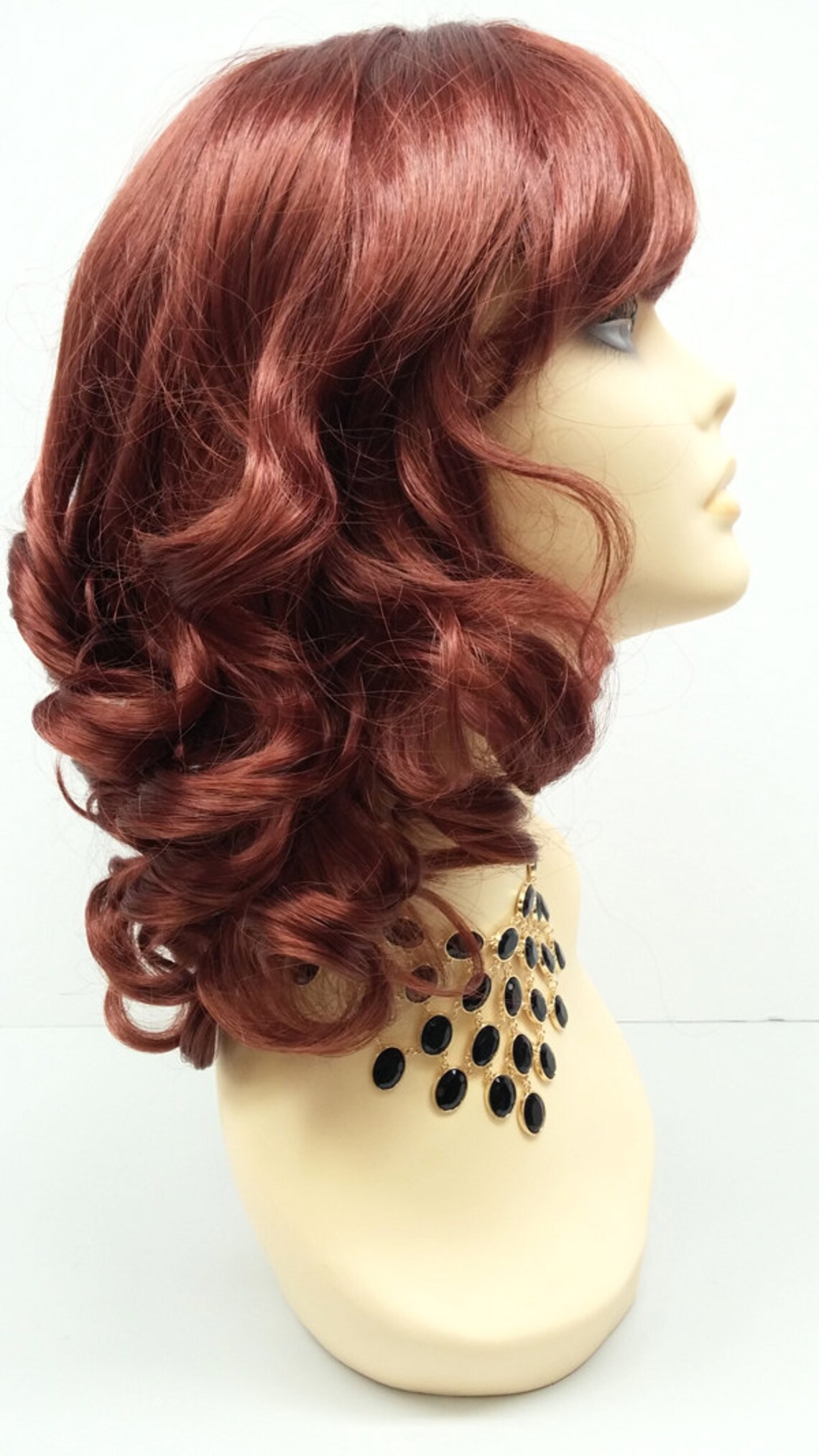12 Inch Auburn Long Curly Bob Wig With Bangs [44-235-jen-130] - Etsy
