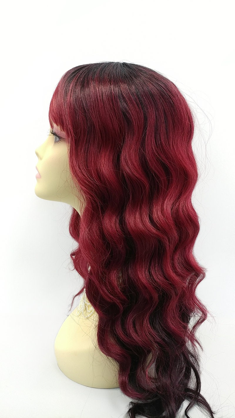 Long 19 Inch Ruby Red With Dark Underlayer and Dark Roots - Etsy
