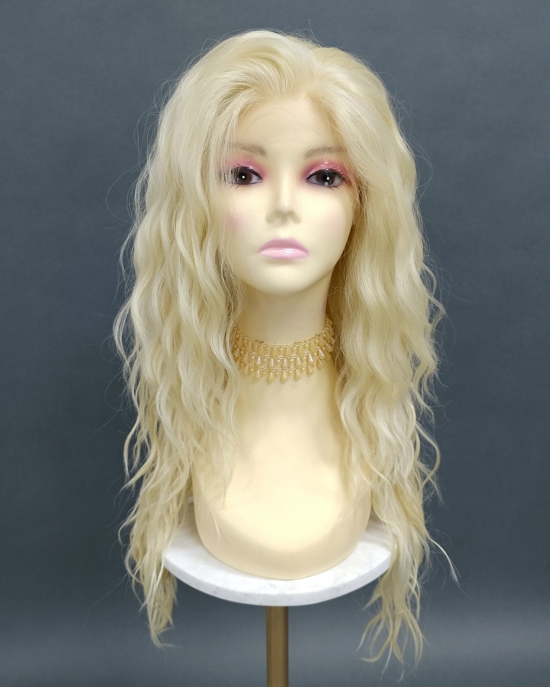 Long 23 Inch Lace Front Light Blonde Layered Deep Beach Waves Heat ...