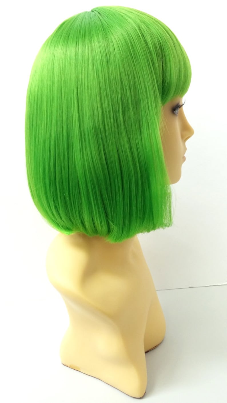 Bright Green Short Bob Wig Straight W/ Bangs. Page Boy Wig. [08-45 ...