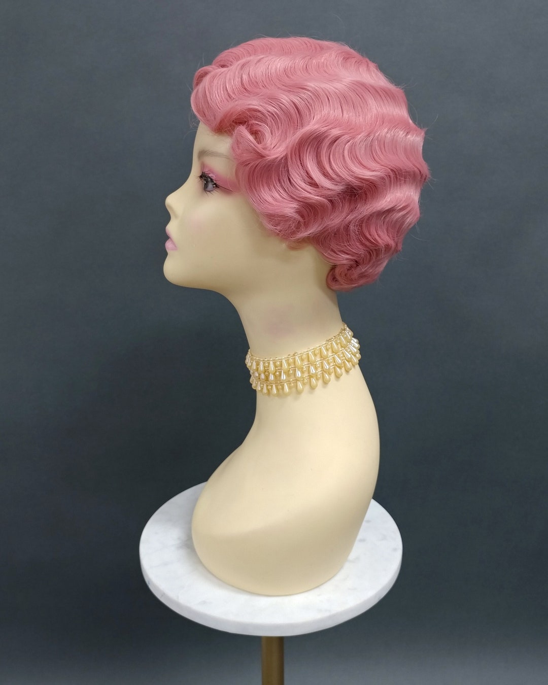 1920's Style Short Pink Finger Wave Marcel Wave Vintage Retro Flapper ...