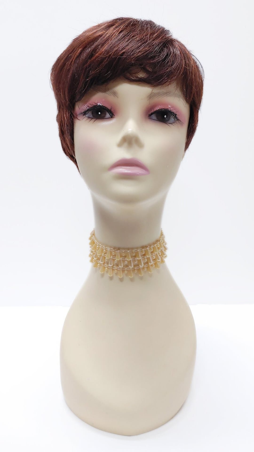 Short Tapered Pixie Cut Bright Auburn and Dark Auburn Mix Synthetic Wig ...