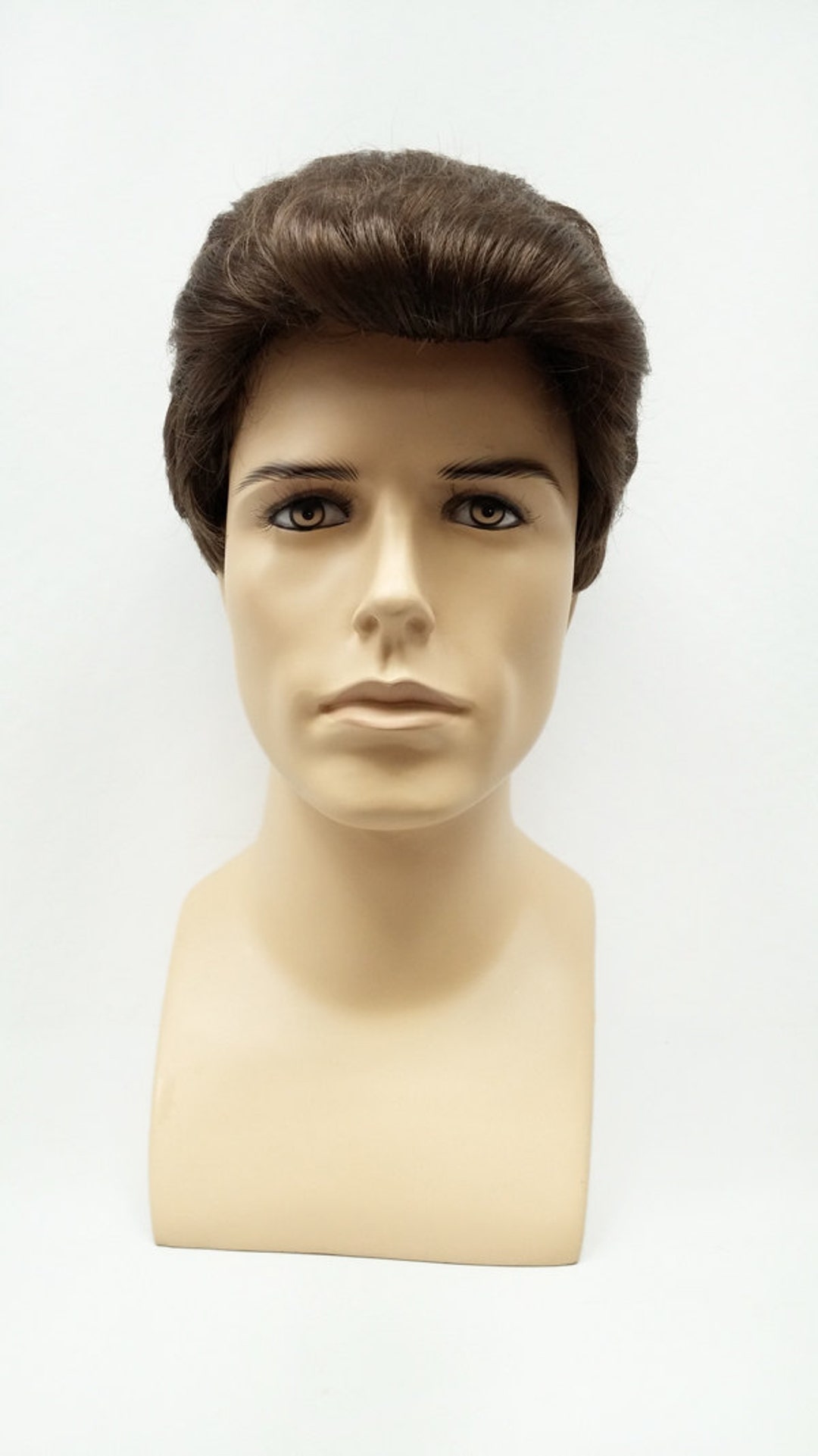 Men's Medium Brown Brushed Back Style Wig. Short Synthetic Fashion Wig ...