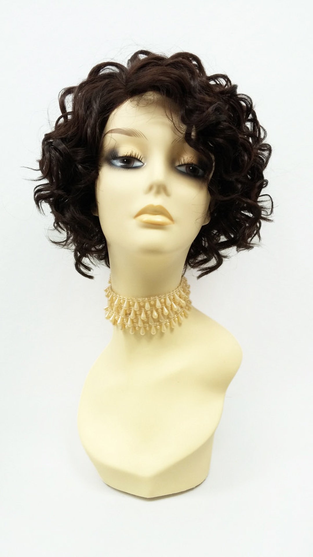 Dark Brown Lace Front Wig Asymmetric Short Curly Wedge Cut Heat ...