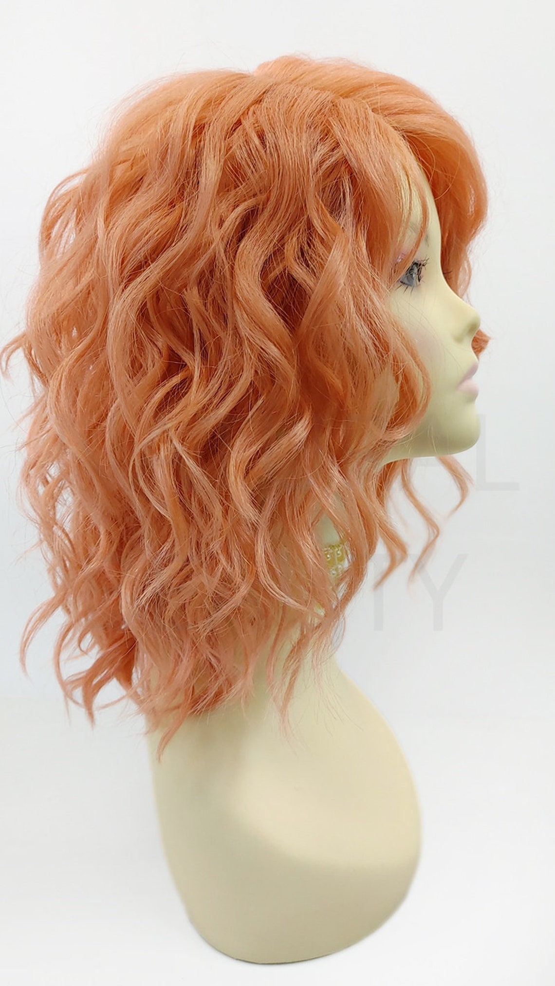 12 Inch Lace Front Peach Short Wavy Lob Heat Resistant Wig | Etsy