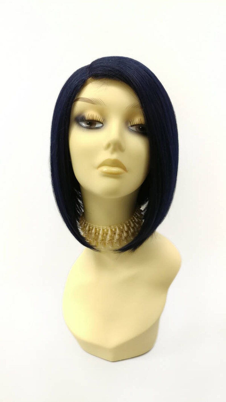 Short 9 Inch Midnight Blue Heat Resistant Lace Part Wig. Side - Etsy