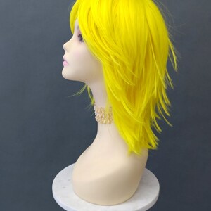 12 Inch Yellow Shag Style Straight and Layered With Bangs Anime Costume ...