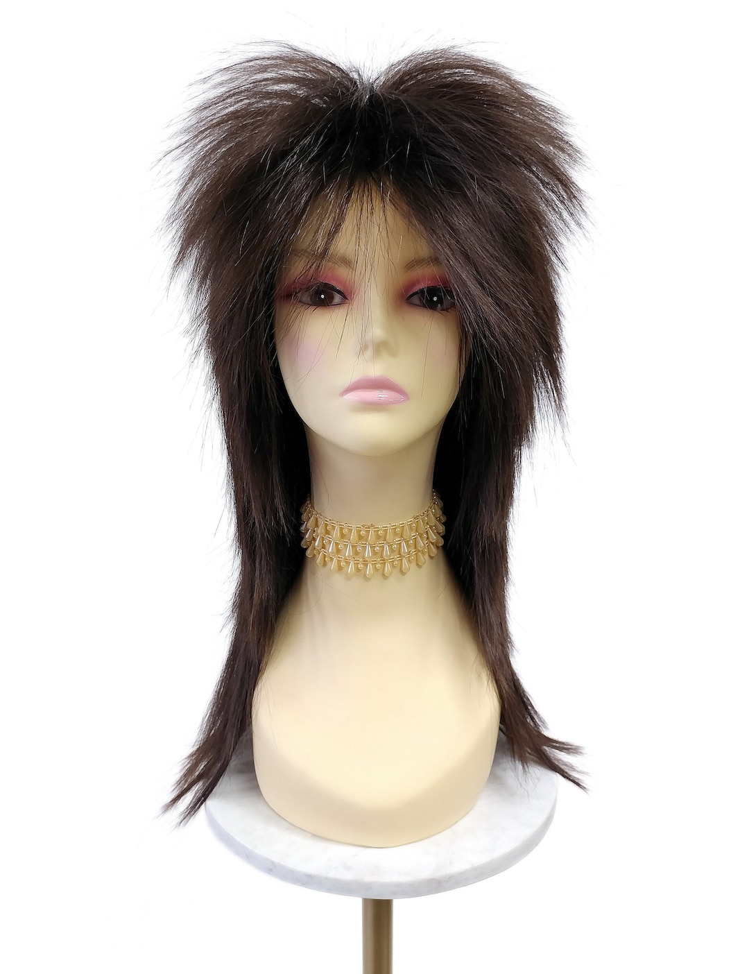 Long Brown Punk Style Costume Rockstar Rocker Mullet Wig 20 Inch [rock ...